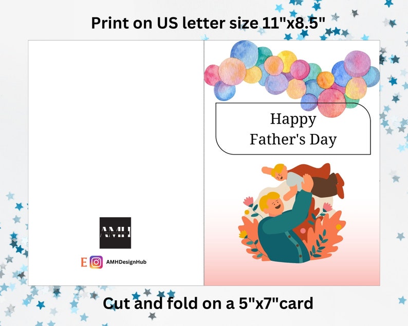 Printable 5x7happy Father's Day Card Template,digital Fathers Day Card ...