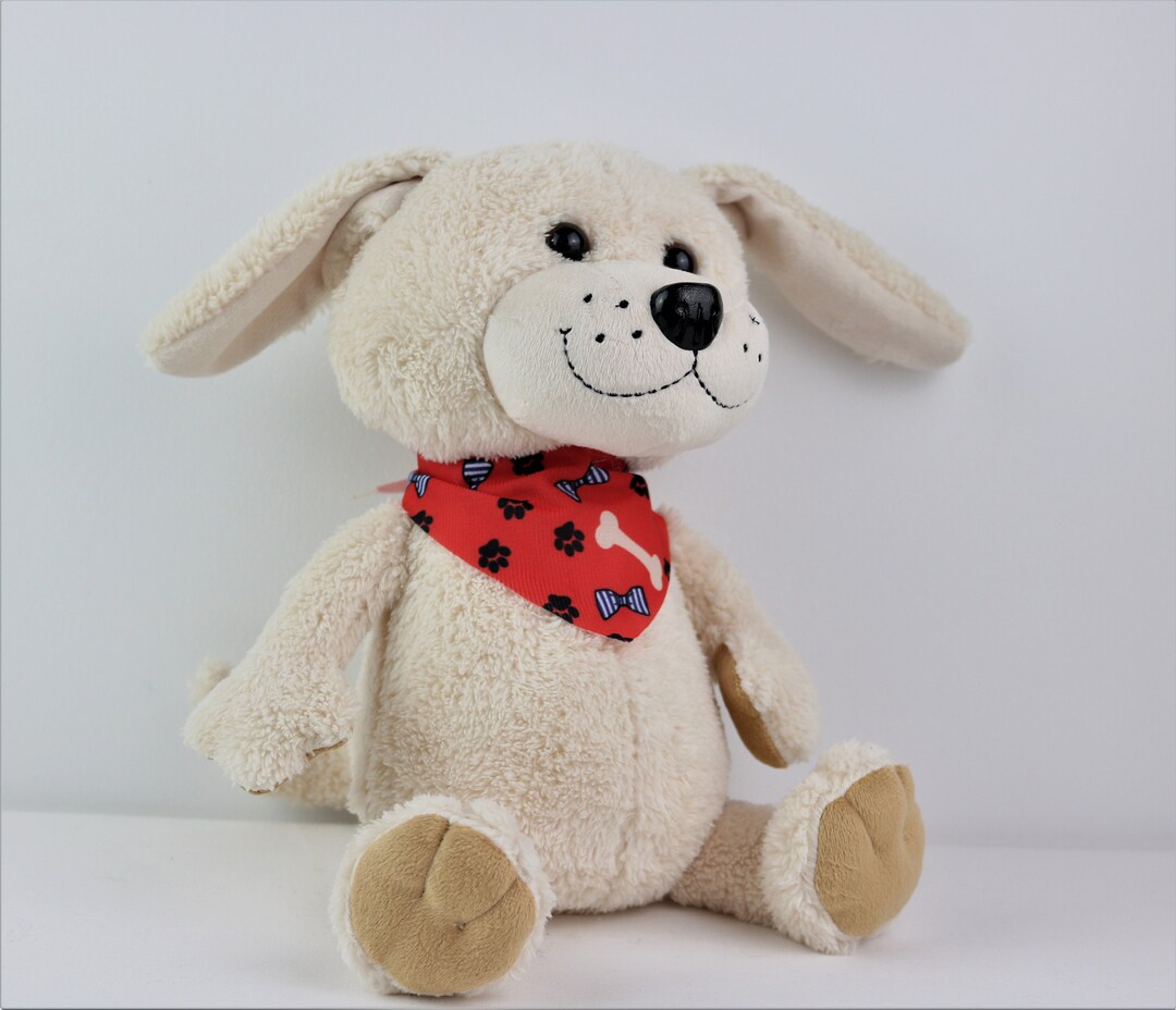Funny Beige Dog Soft Toy Smiling Dog Puppy Toy Red Tie Stuffed Animal ...