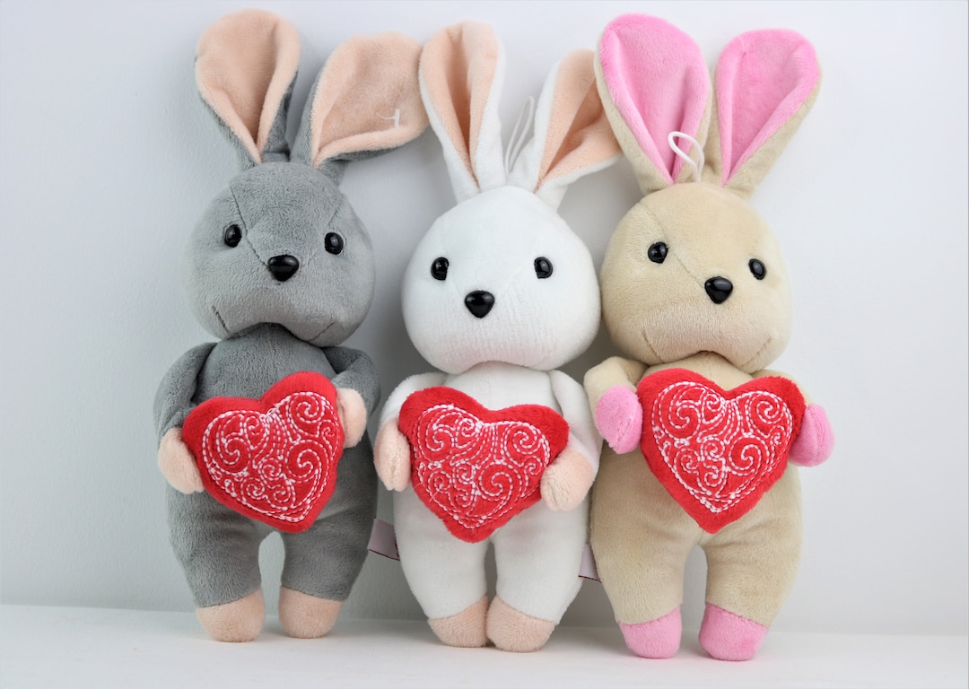 Small Bunny Soft Toy Funny Rabbit Plush Toy Red Embroidered Heart Cute ...