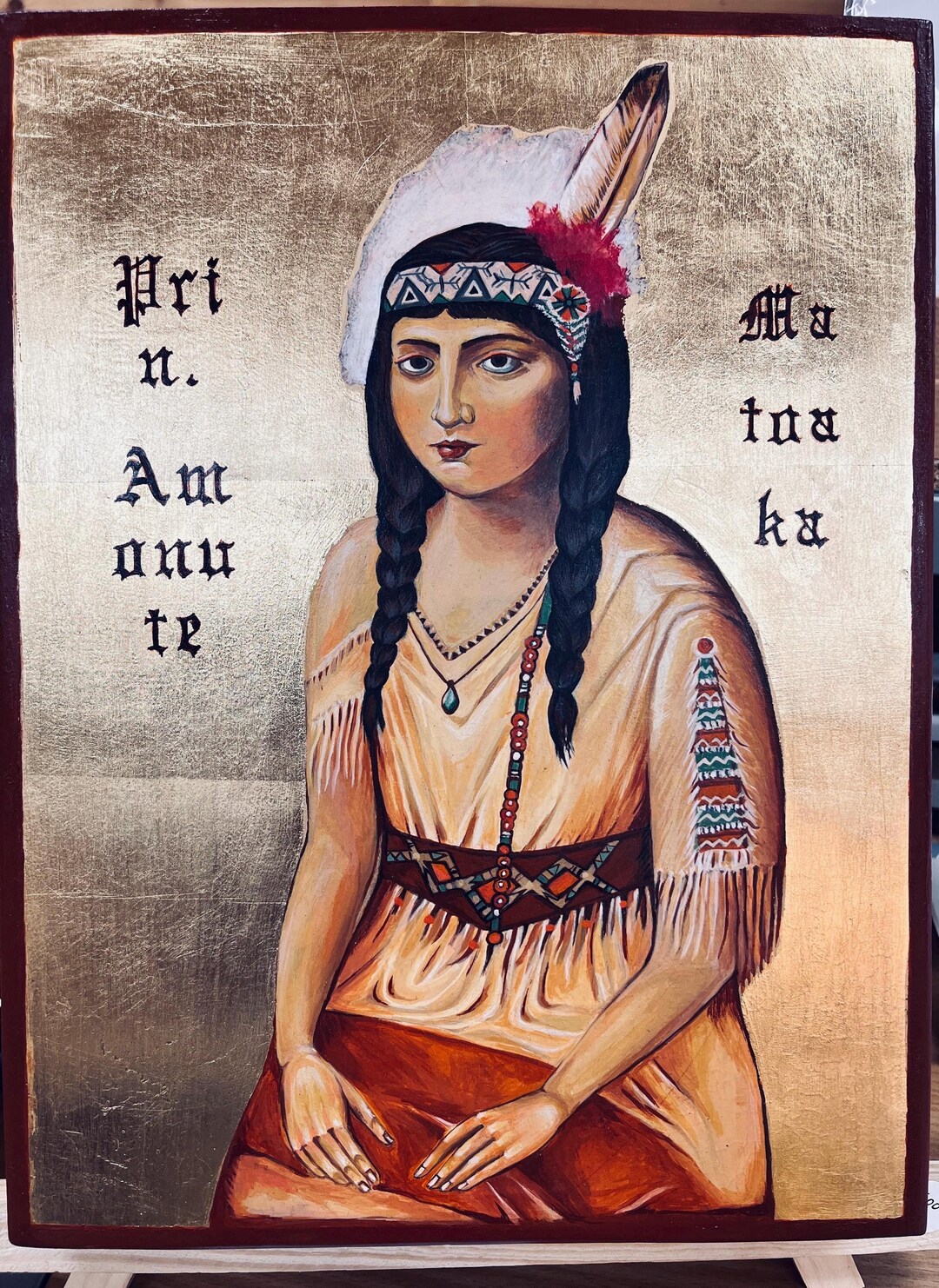 Pocahontas - Princess Amonute - Matoaka - Painting on Wood - Etsy