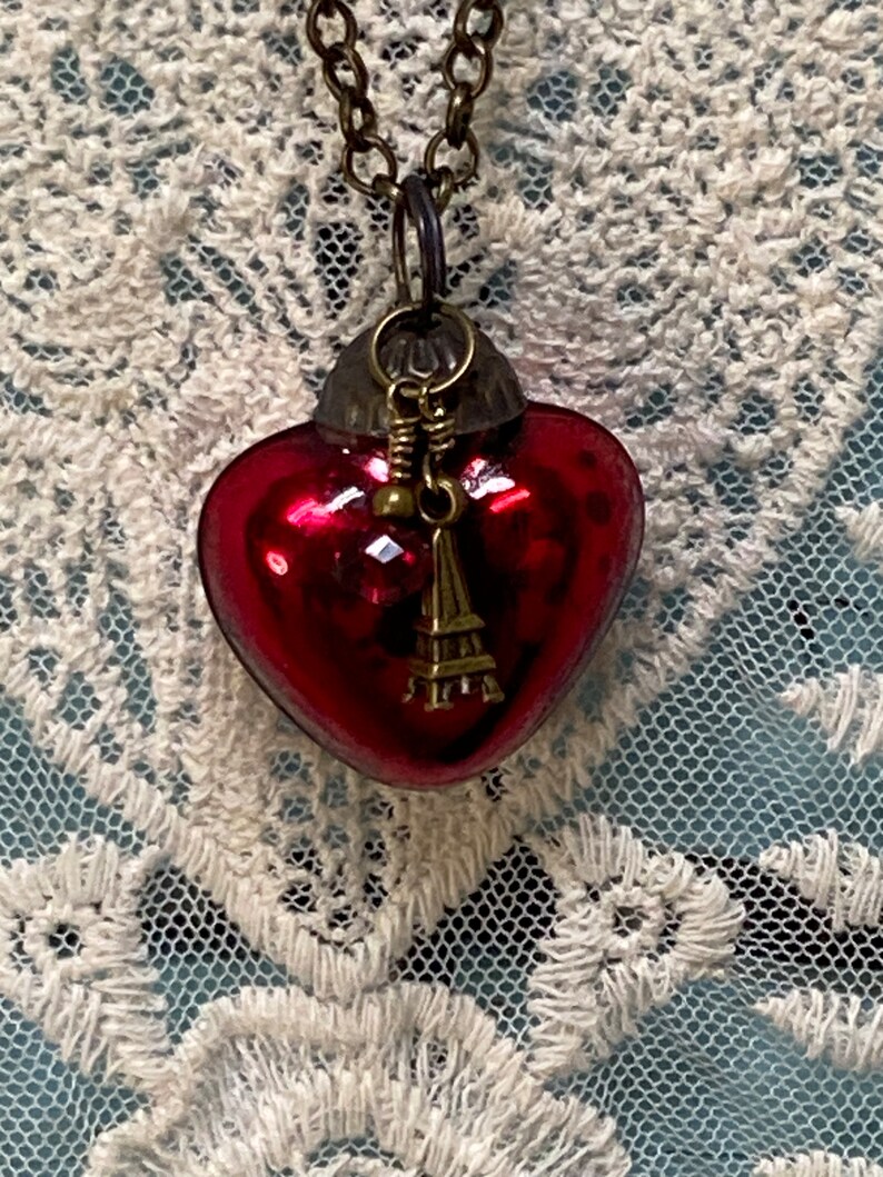 Moulin Rouge Inspired Long Red Mercury Glass Heart Necklace Paris - Etsy