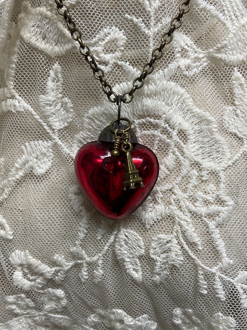 Moulin Rouge Inspired Long Red Mercury Glass Heart Necklace Paris - Etsy