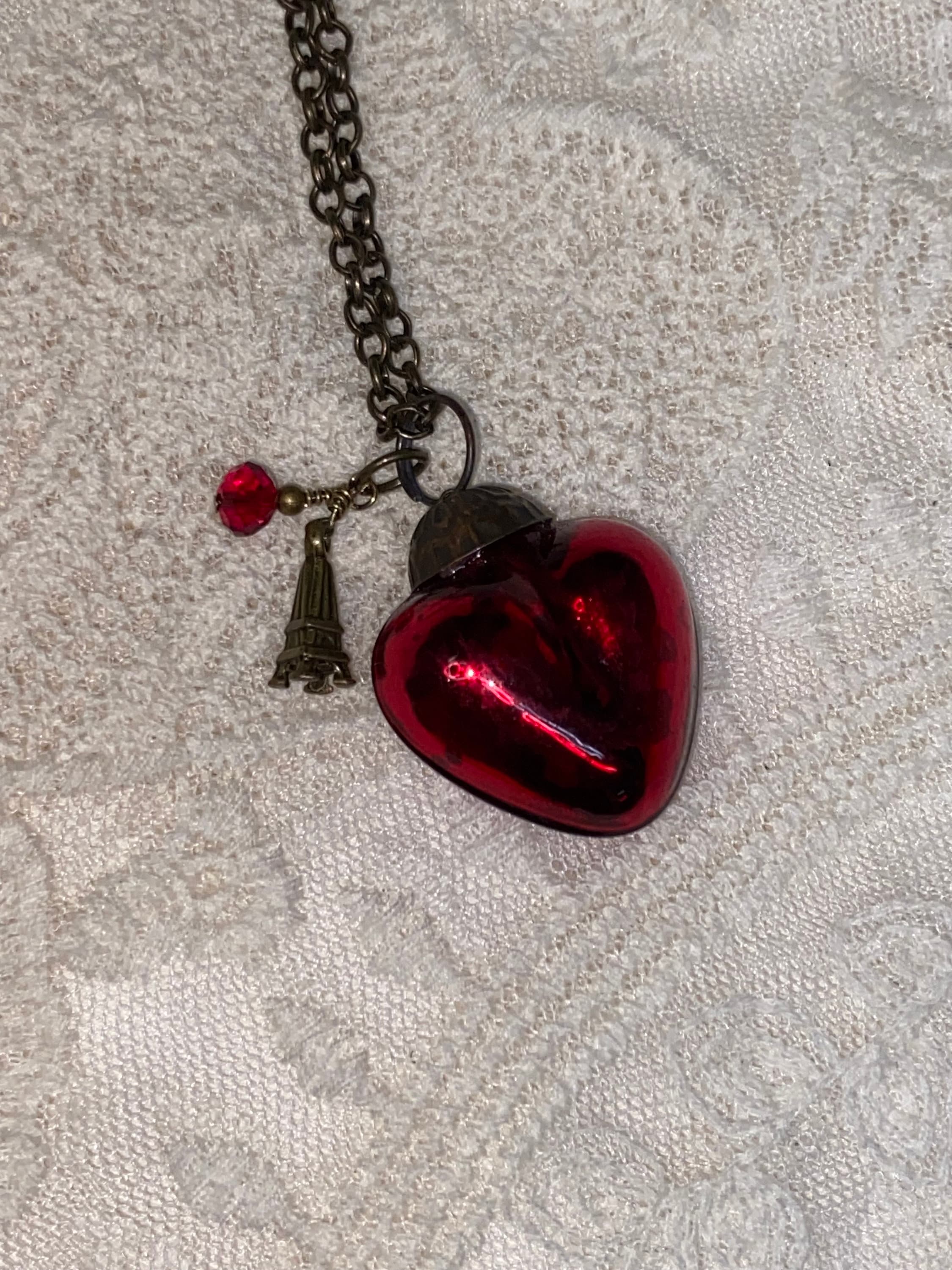 Moulin Rouge Inspired Long Red Mercury Glass Heart Necklace Paris - Etsy