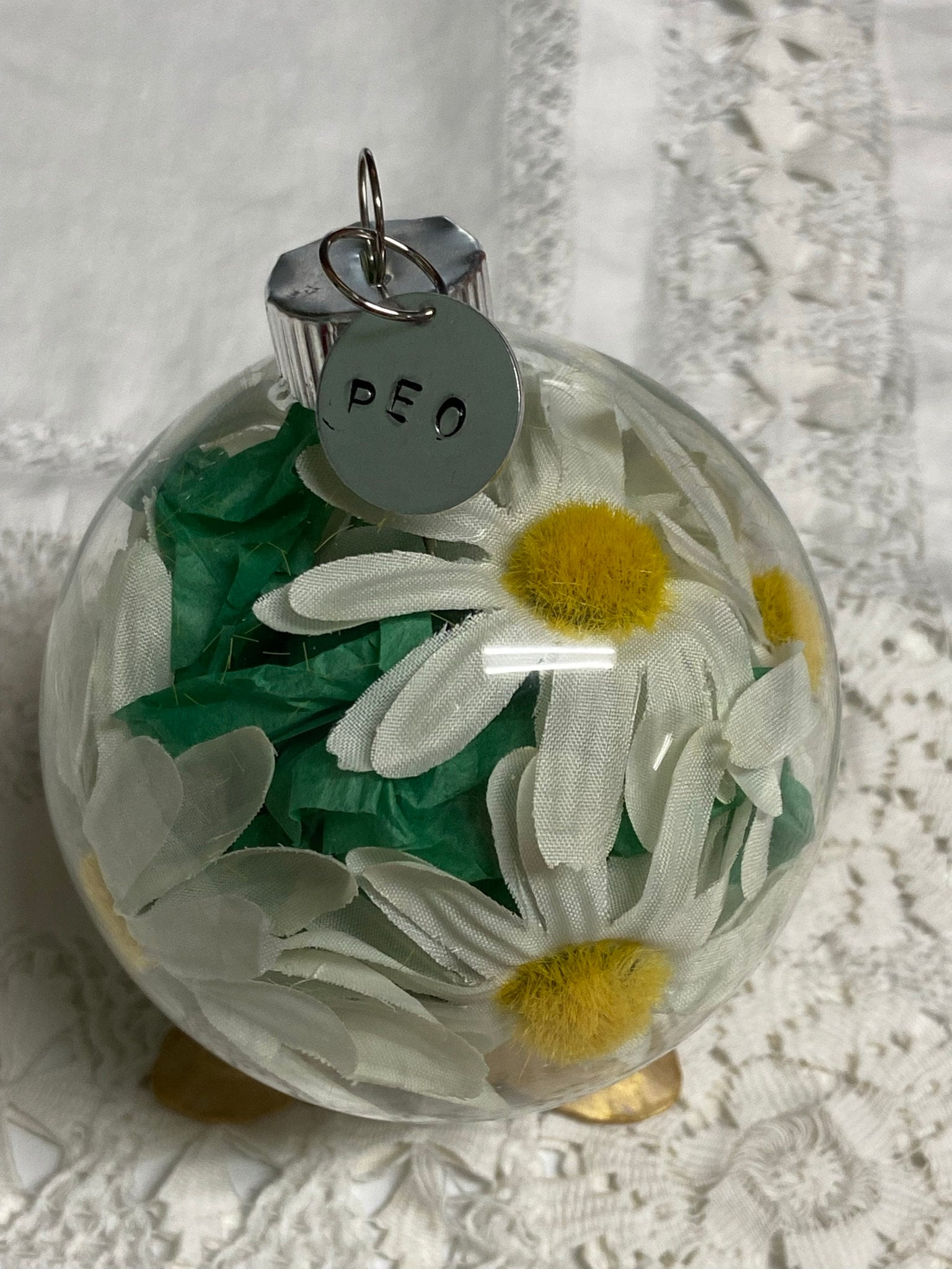 PEO Glass Ornament Daisy Hand Stamped Sisterhood Scholarship Fundraiser ...