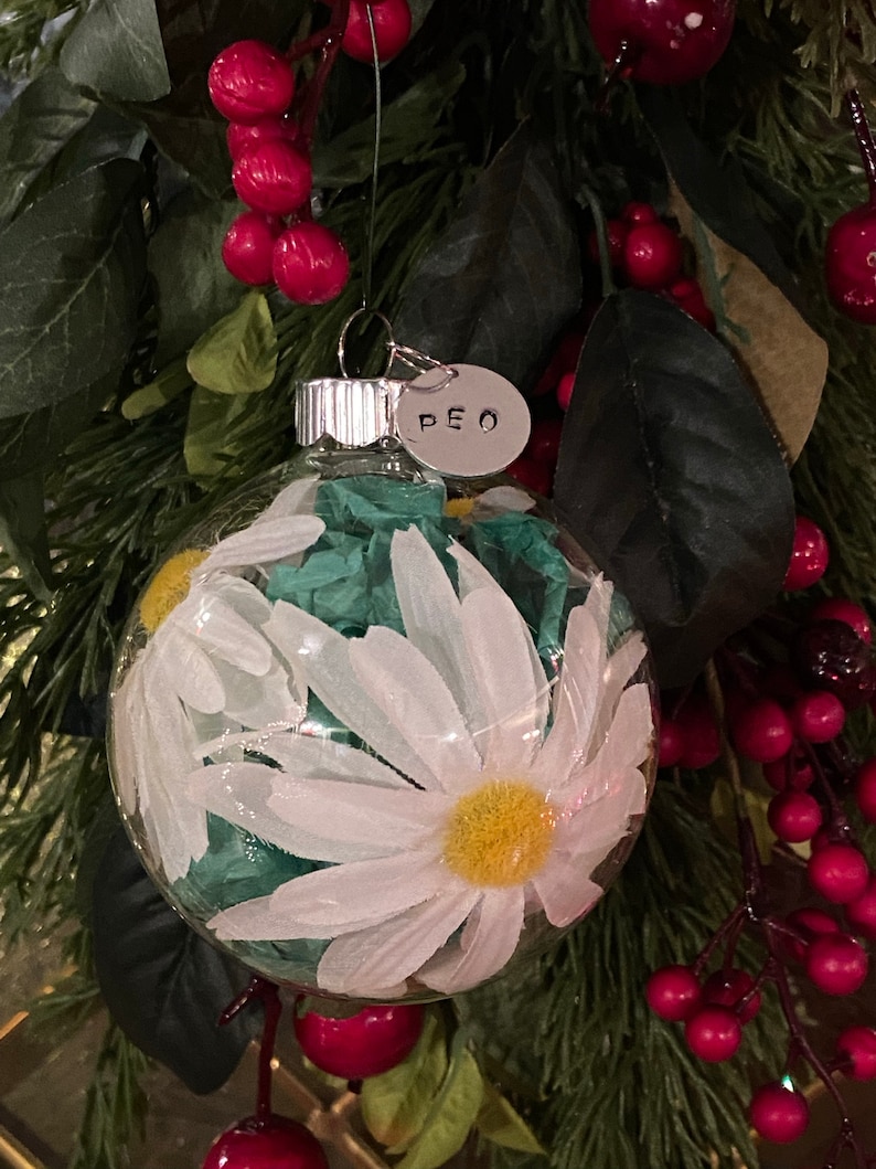 PEO Glass Ornament Daisy Hand Stamped Sisterhood Scholarship Fundraiser ...