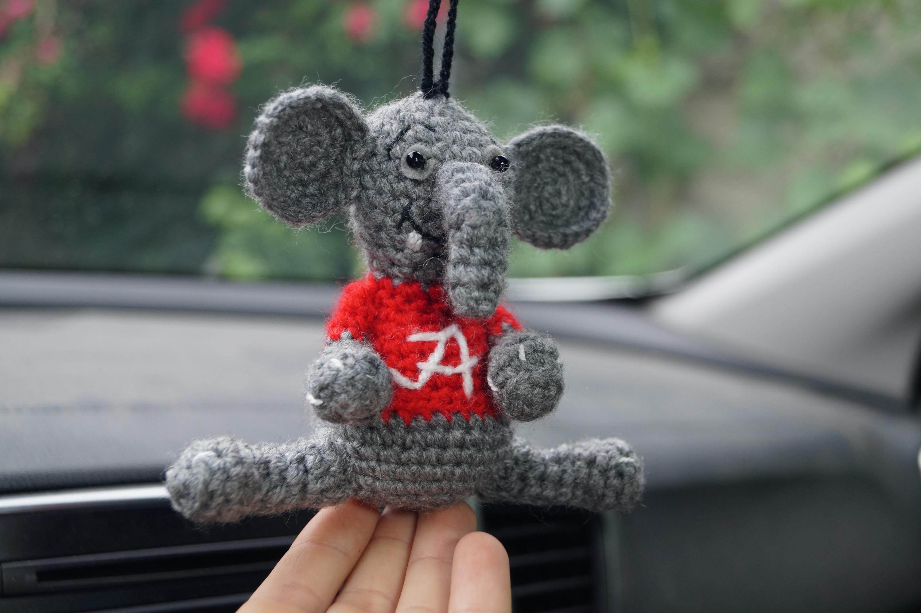 Crocheted Alabama Elephant Car Charm: Crimson Tide Mascot Ornament - Etsy