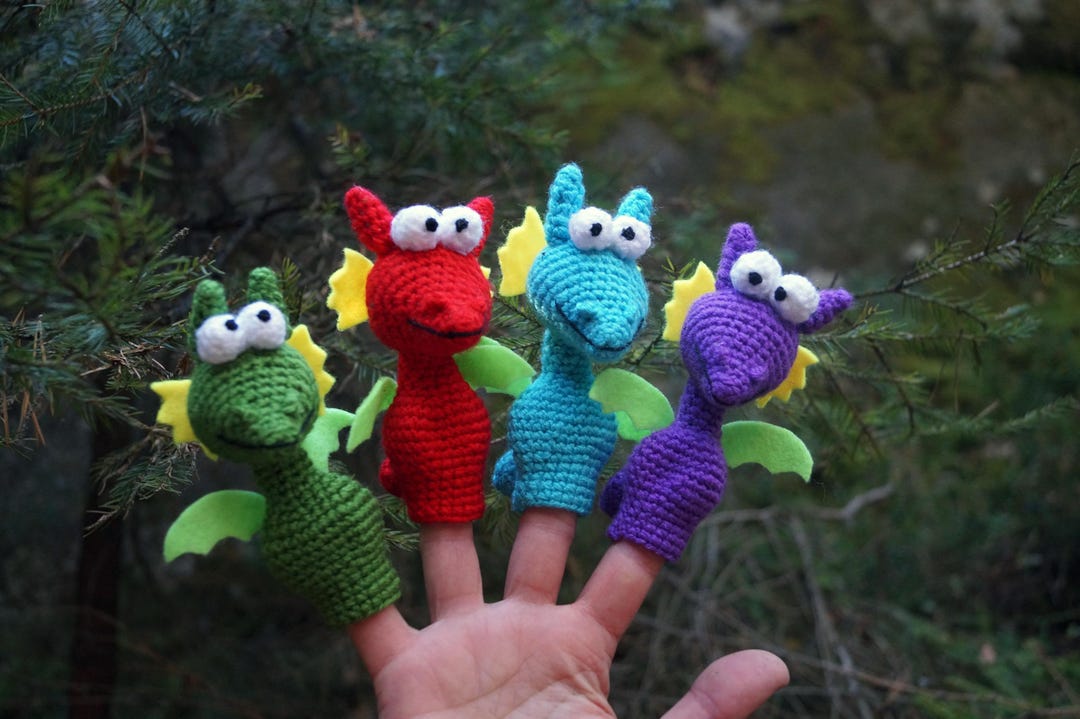 Adorable Dragon Finger Puppets Set Of 4 Soft Fantasy Toys Fun