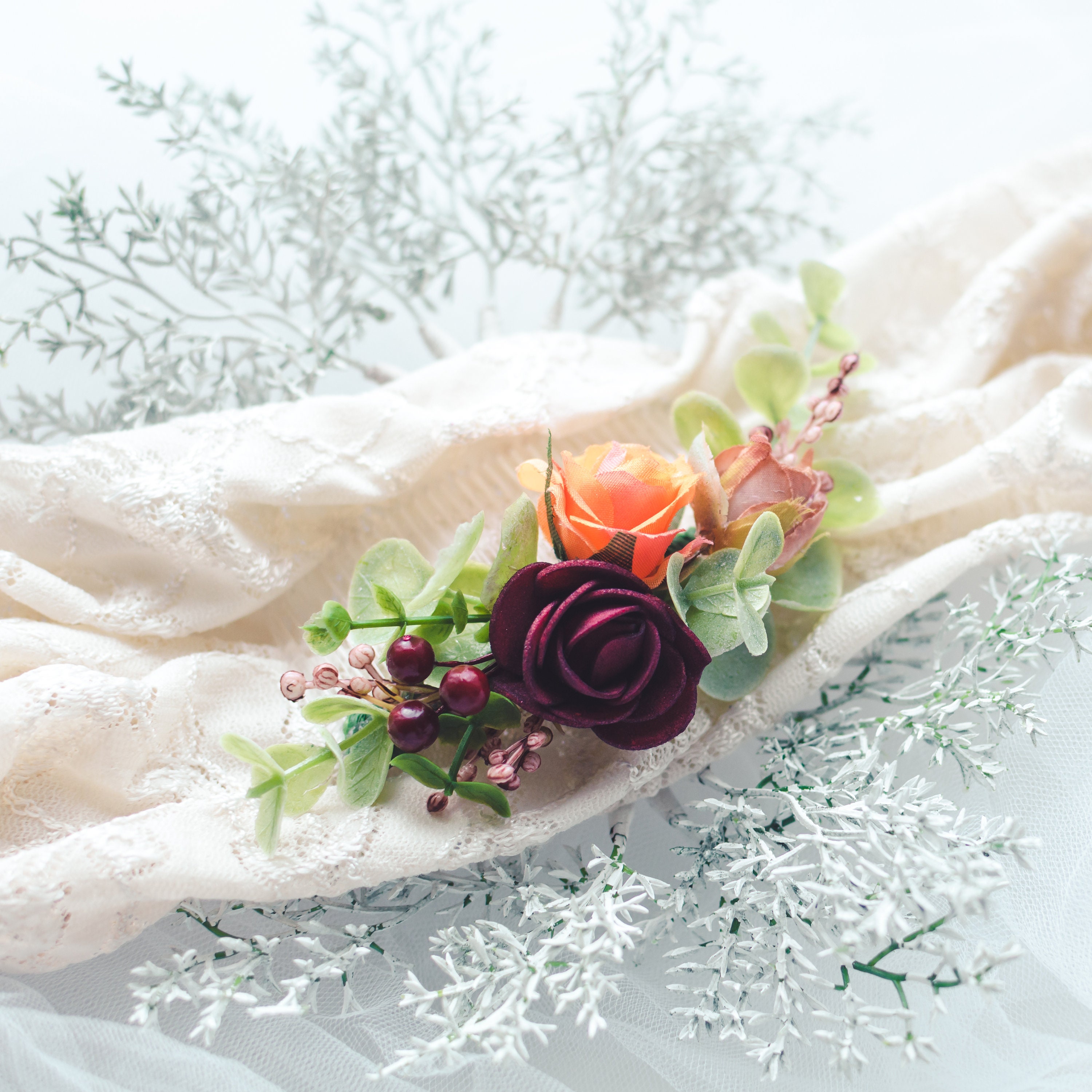Autumn Wedding Hair Accessories, Fall Hair Piece Burgundy Orange Hair ...