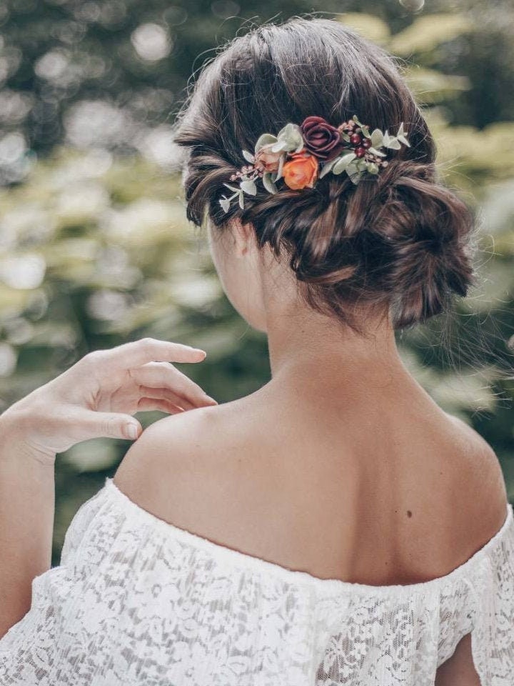 Autumn Wedding Hair Accessories, Fall Hair Piece Burgundy Orange Hair ...