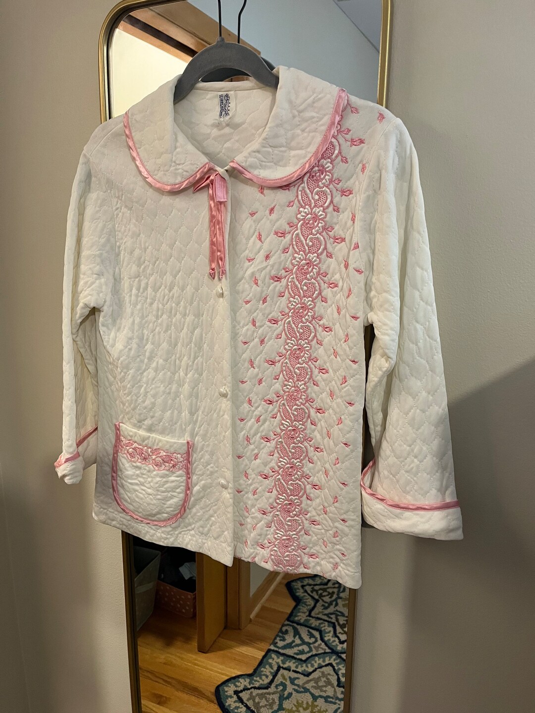 Vintage Quilted Pajama White and Pink Pajama Set - Etsy