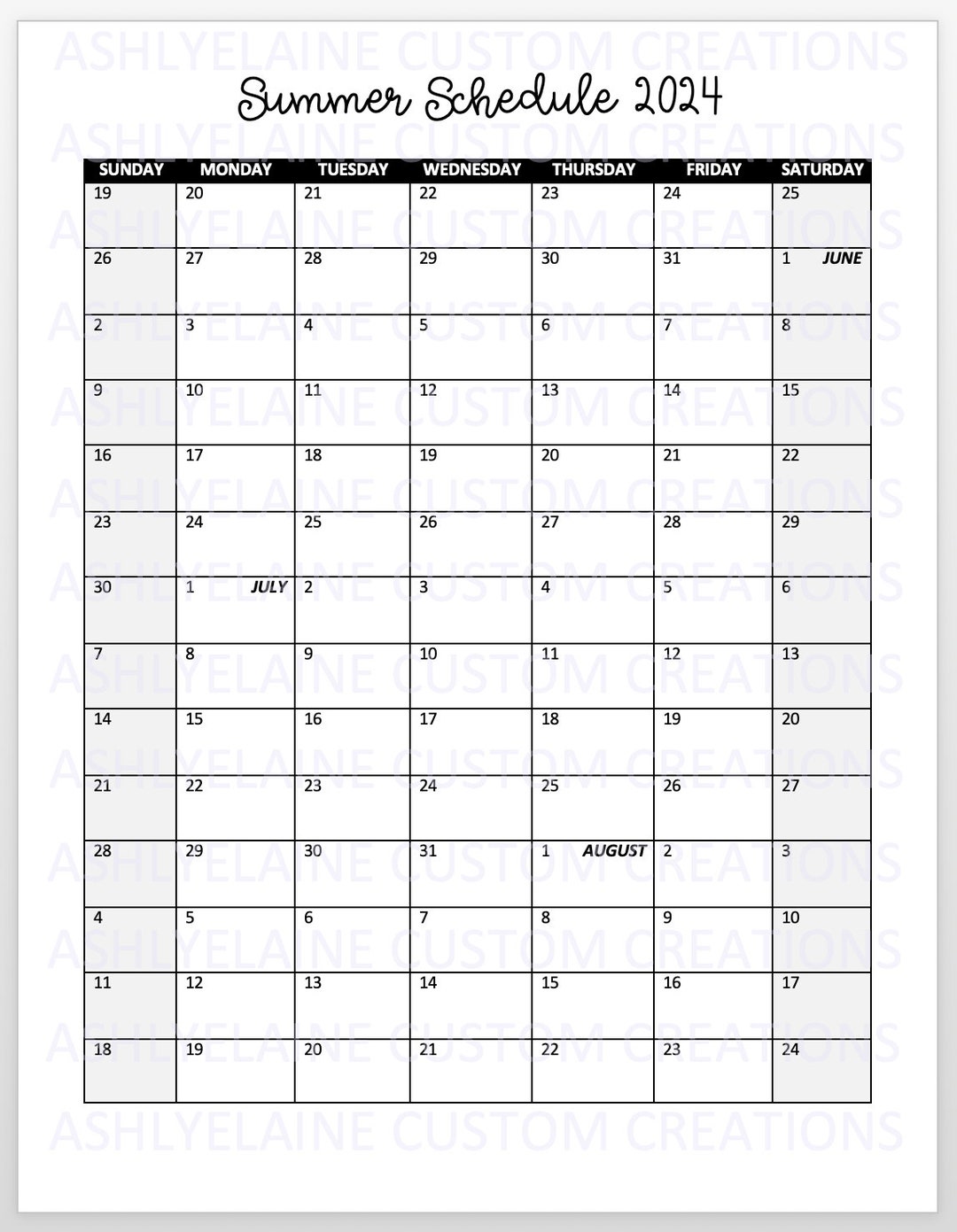 2024 Summer Calendar - Etsy