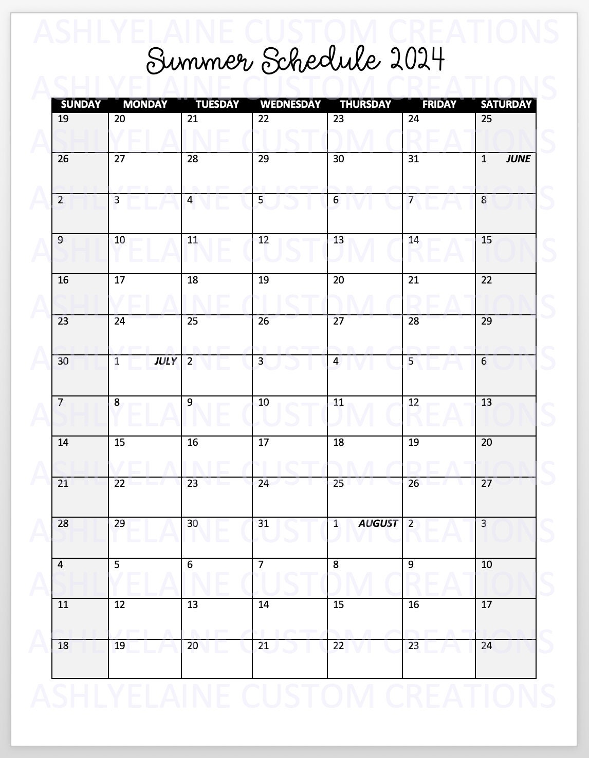 2024 Summer Calendar - Etsy