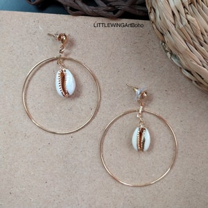 Cowrie Shell Earrings, Cowrie Hoop Earrings, Hoop Earrings, Gold Hoop ...