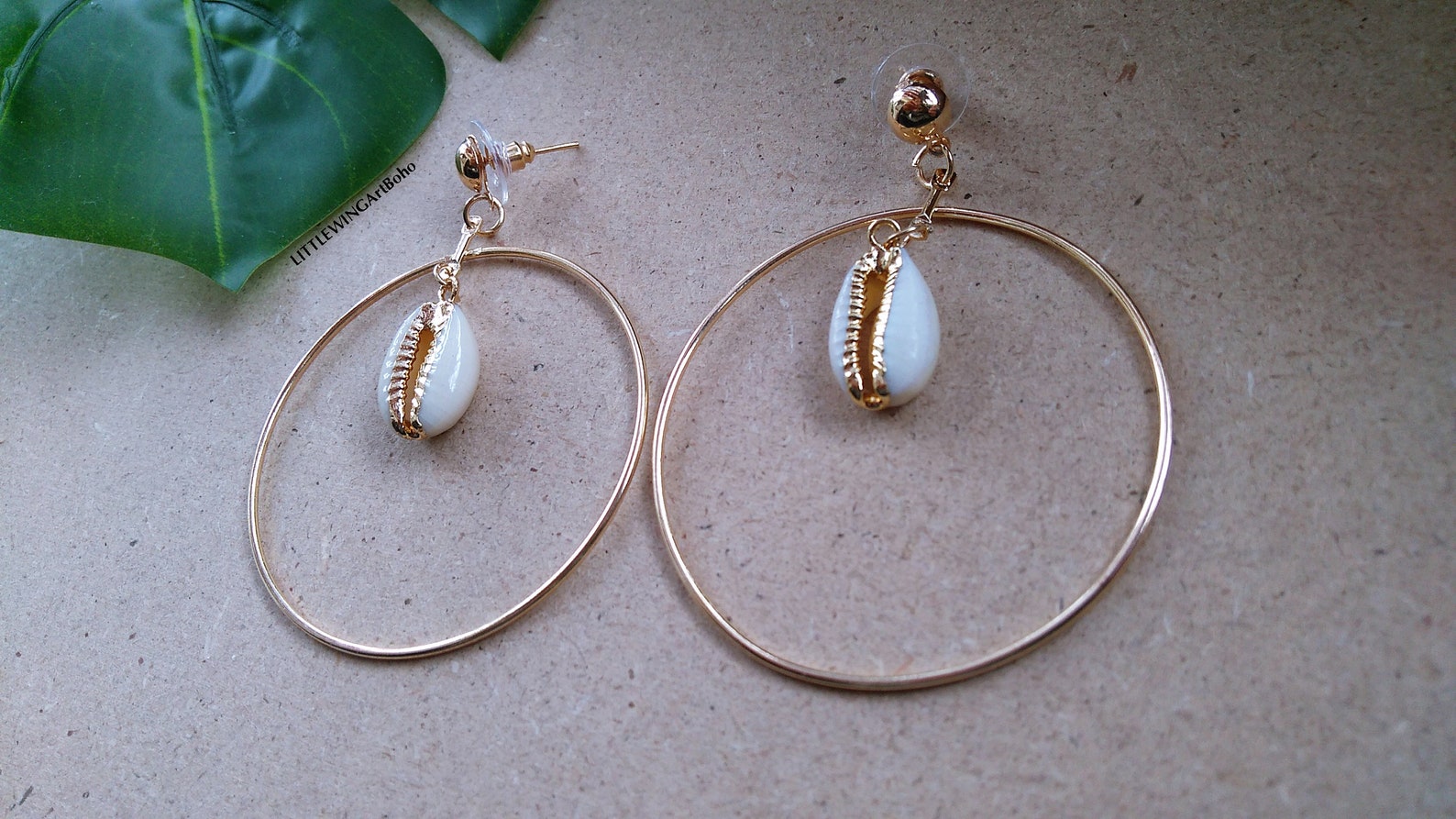 Cowrie Shell Earrings, Cowrie Hoop Earrings, Hoop Earrings, Gold Hoop ...