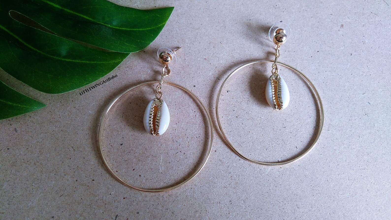 Cowrie Shell Earrings, Cowrie Hoop Earrings, Hoop Earrings, Gold Hoop ...
