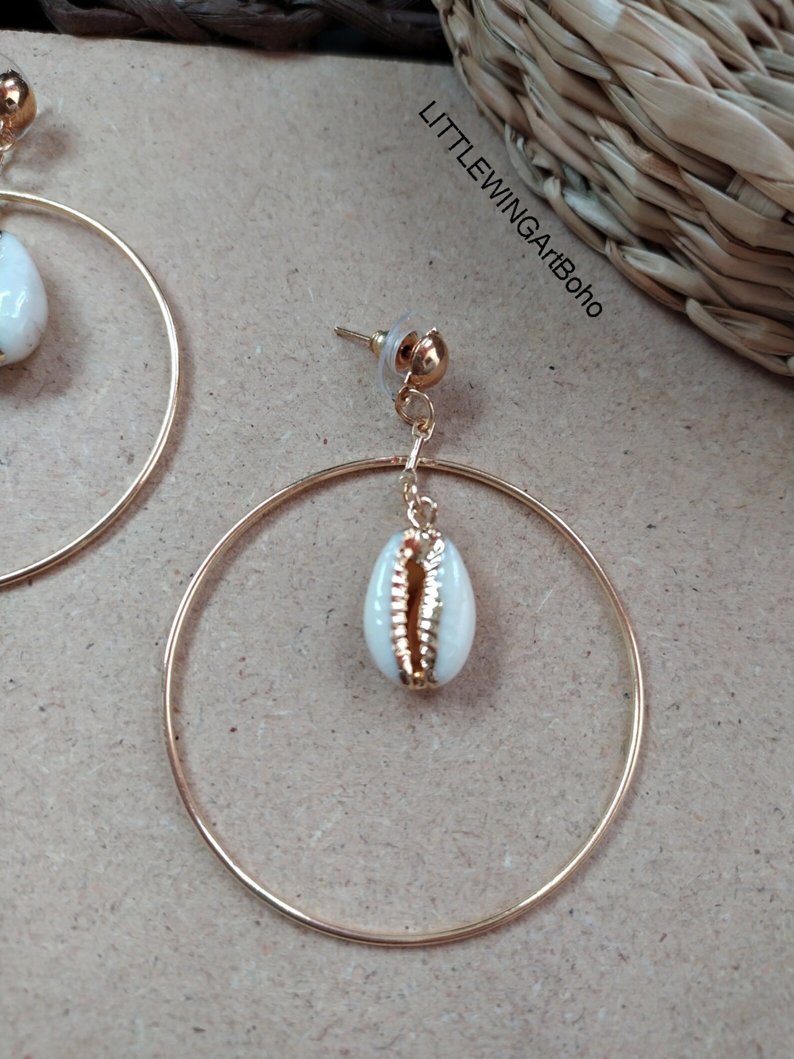 Cowrie Shell Earrings, Cowrie Hoop Earrings, Hoop Earrings, Gold Hoop ...