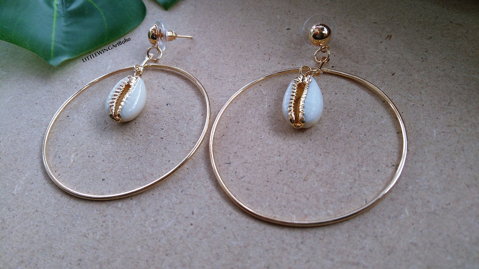 Cowrie Shell Earrings, Cowrie Hoop Earrings, Hoop Earrings, Gold Hoop ...