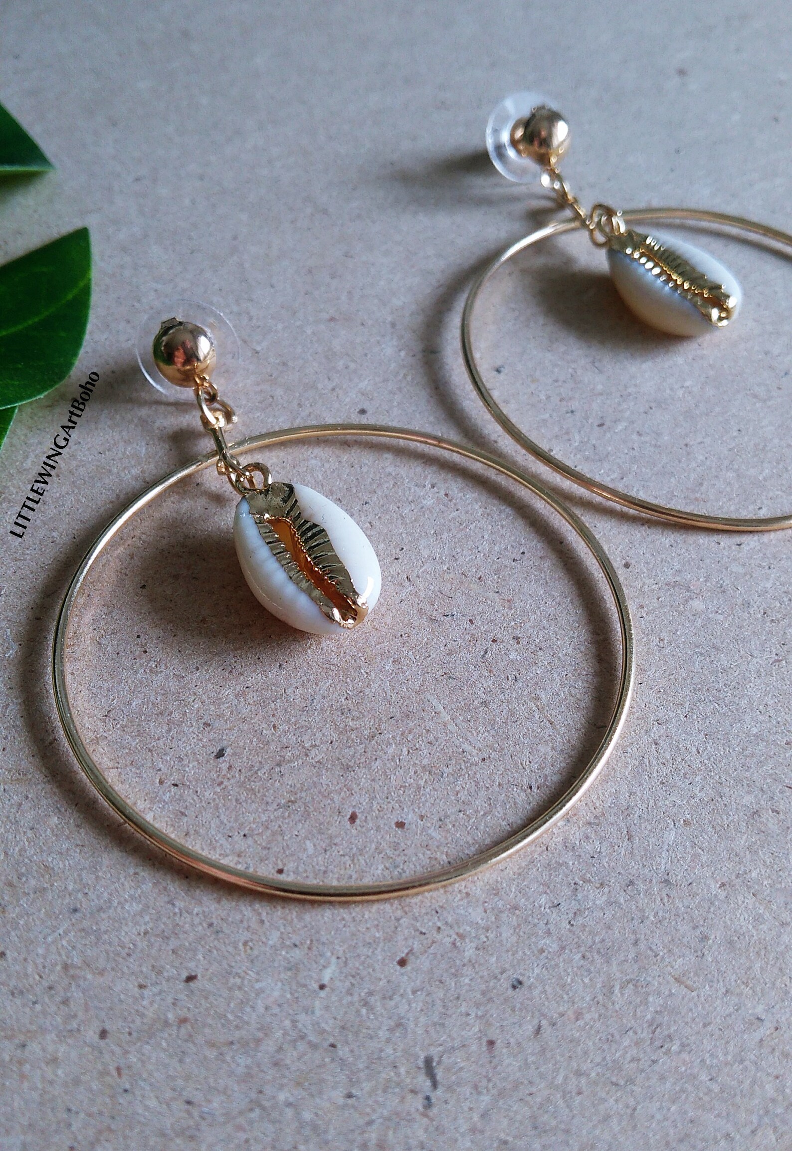 Cowrie Shell Earrings, Cowrie Hoop Earrings, Hoop Earrings, Gold Hoop ...