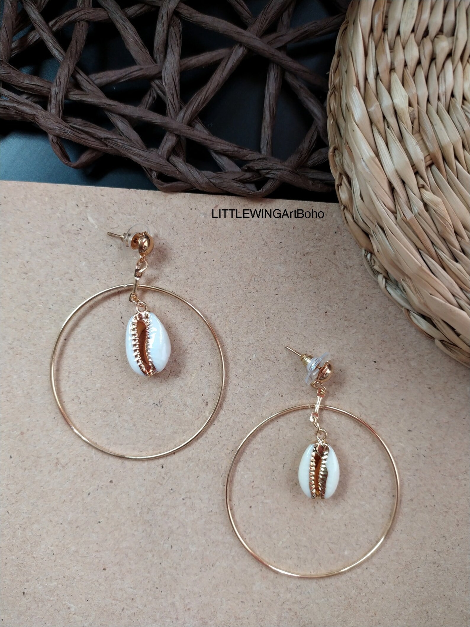 Cowrie Shell Earrings, Cowrie Hoop Earrings, Hoop Earrings, Gold Hoop ...