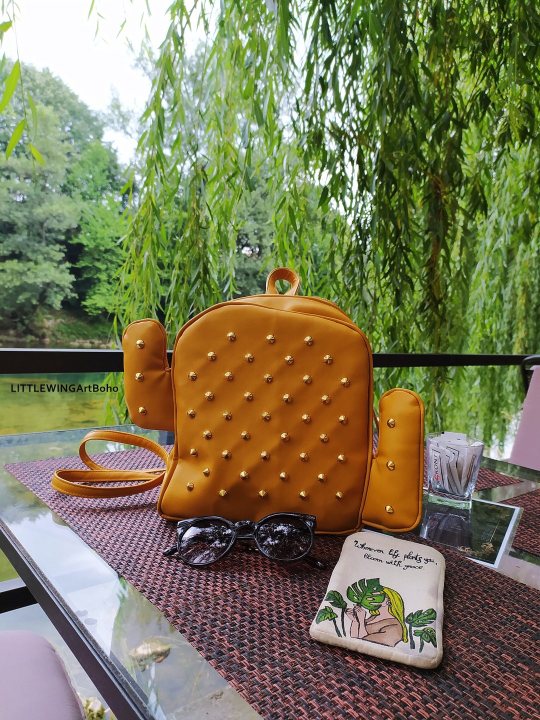 Cactus Backpack - Yellow Bag - Yellow Leather - Backpack Cactus Bag ...