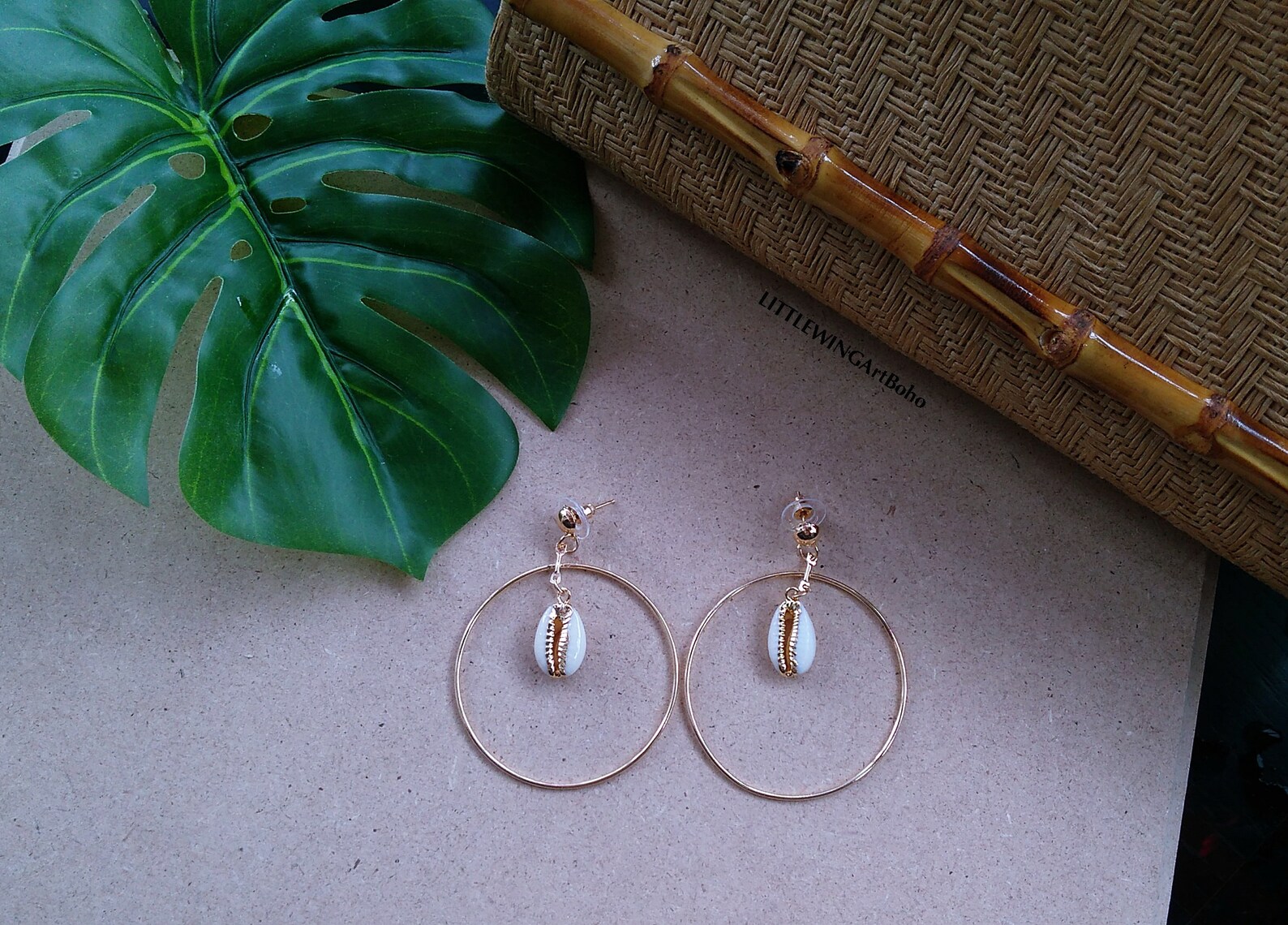 Cowrie Shell Earrings, Cowrie Hoop Earrings, Hoop Earrings, Gold Hoop ...