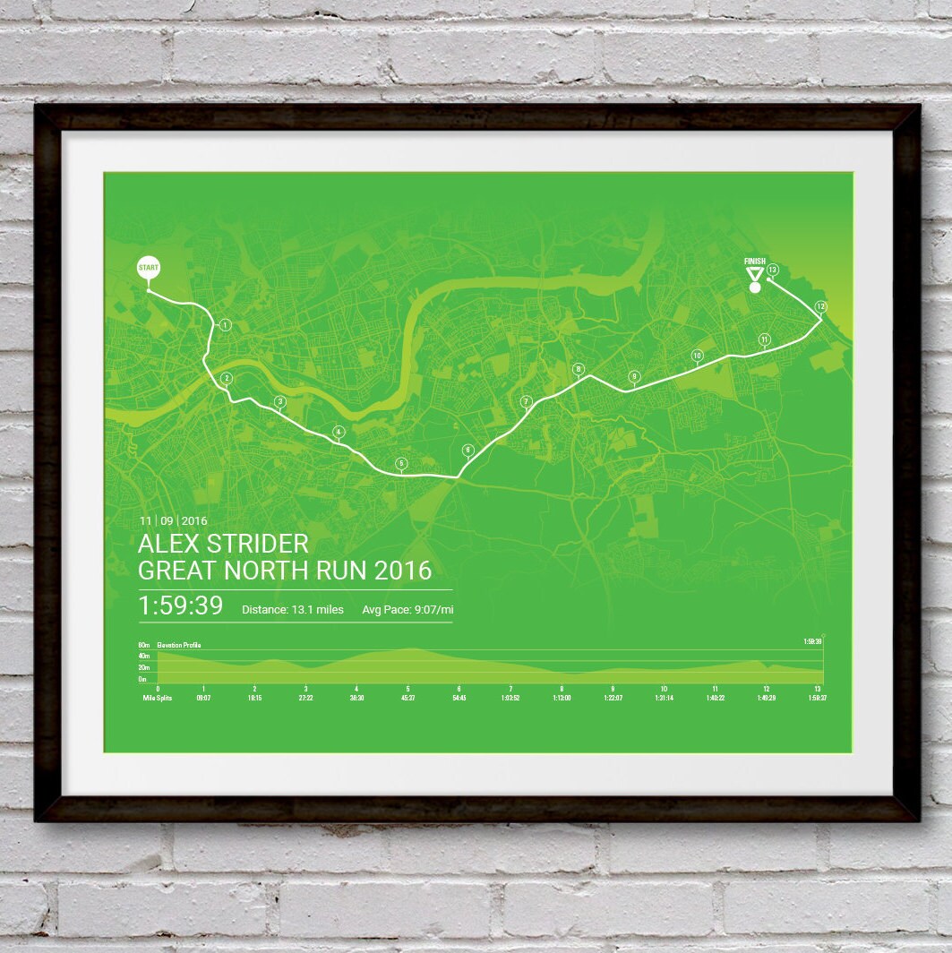 Great North Run Personalised Half Marathon Poster / Memento / Gift ...