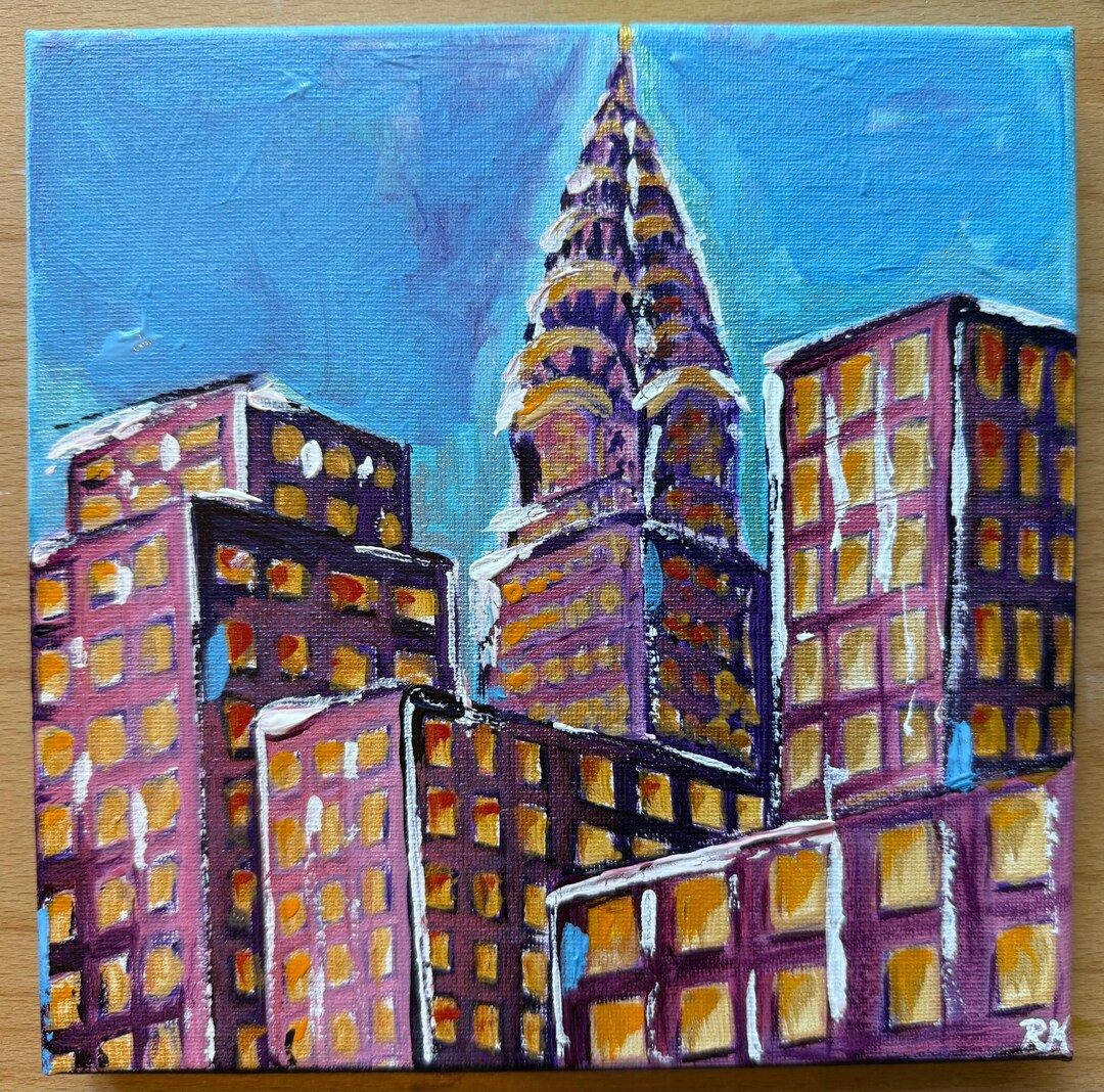 Chrysler Building Acrylic Painting: New York City Impasto Art, 8x8 ...