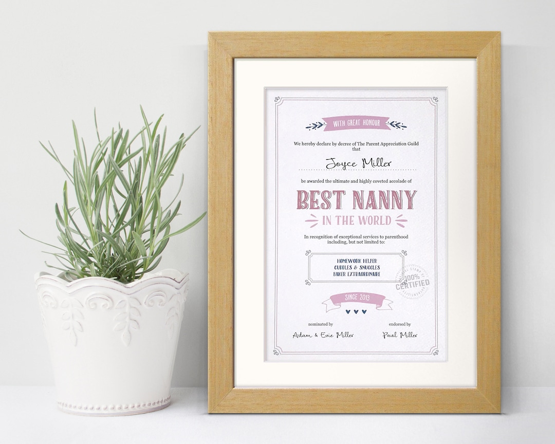 Best Grandmother Award Certificate Personalised Mothers Day Gift Worlds ...