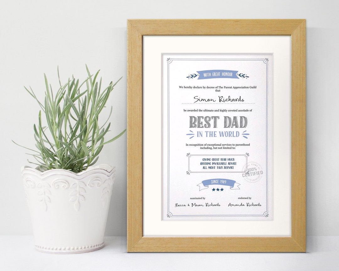Best Dad Certificate Personalised Father's Day Gift World's Best Dad ...