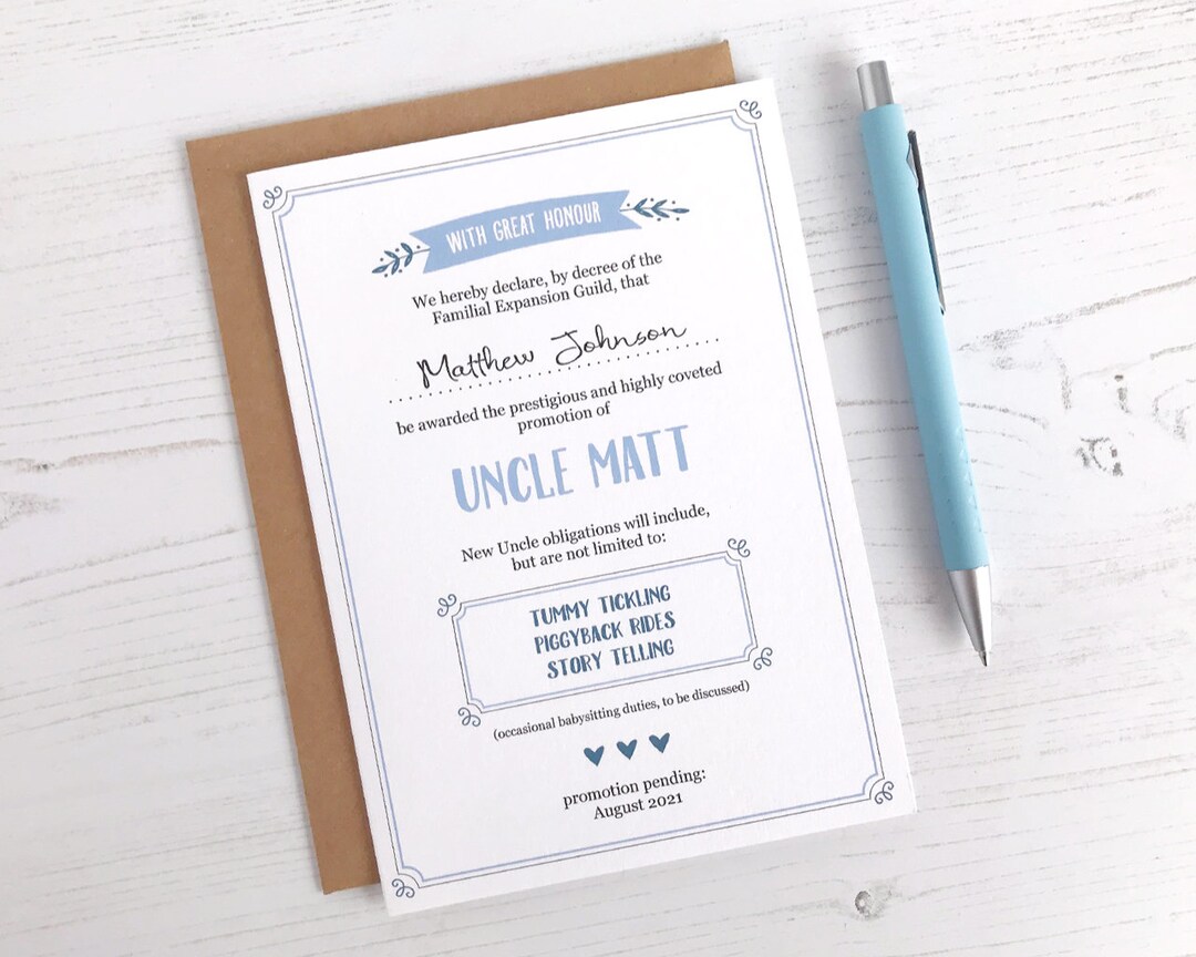 Uncle Promotion Baby Announcement Card - Etsy UK