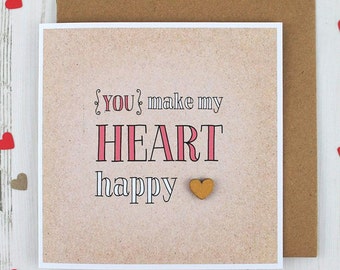PRINTED You Make My Heart Happy 5x7 Greeting Card Sweet Anniversary ...