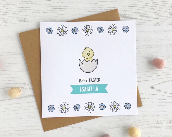 Easter Chick Personalised Card Happy 1st Easter Floral | Etsy