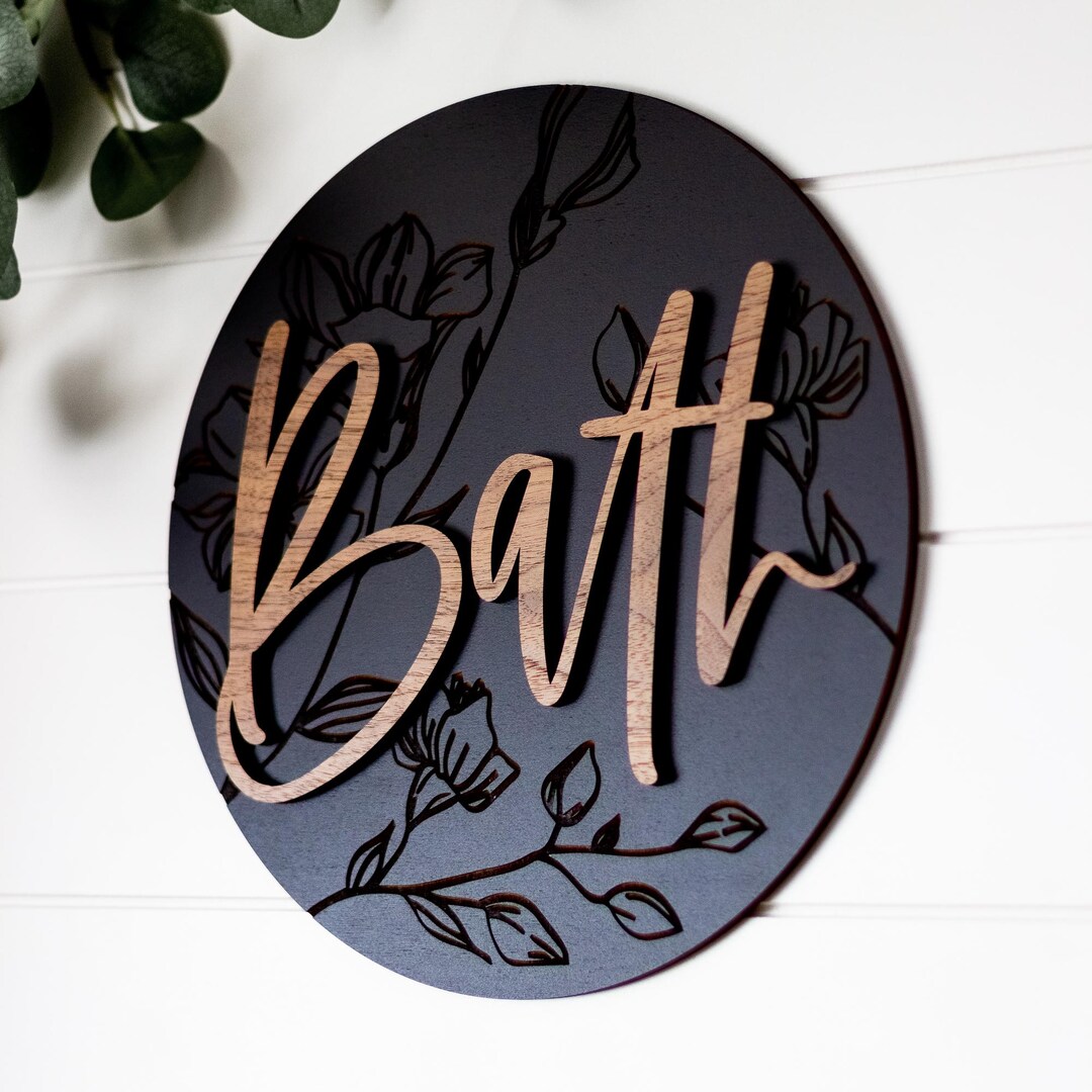Engraved Floral Bath Sign - Etsy