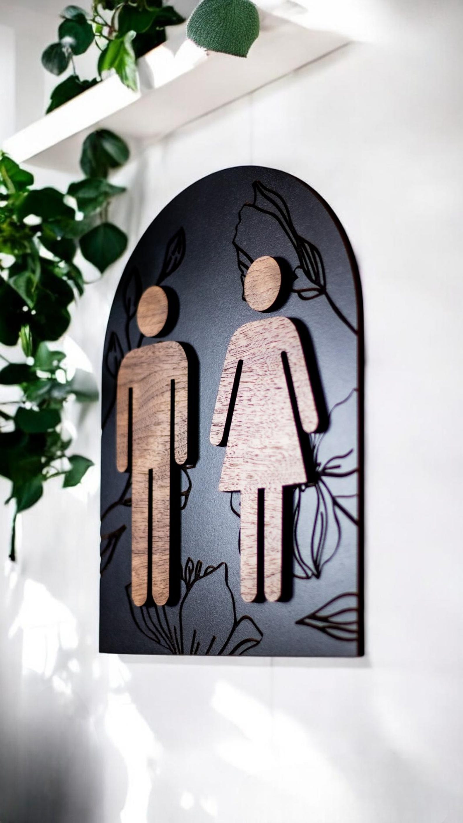 Modern Arch Floral Engraved Restroom Sign Luxury Spa Decor Modern ...