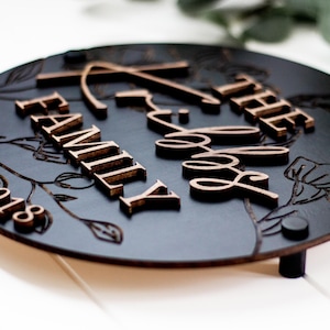 Modern Floral Textured Family Name Sign Wedding Gift for Couple New ...