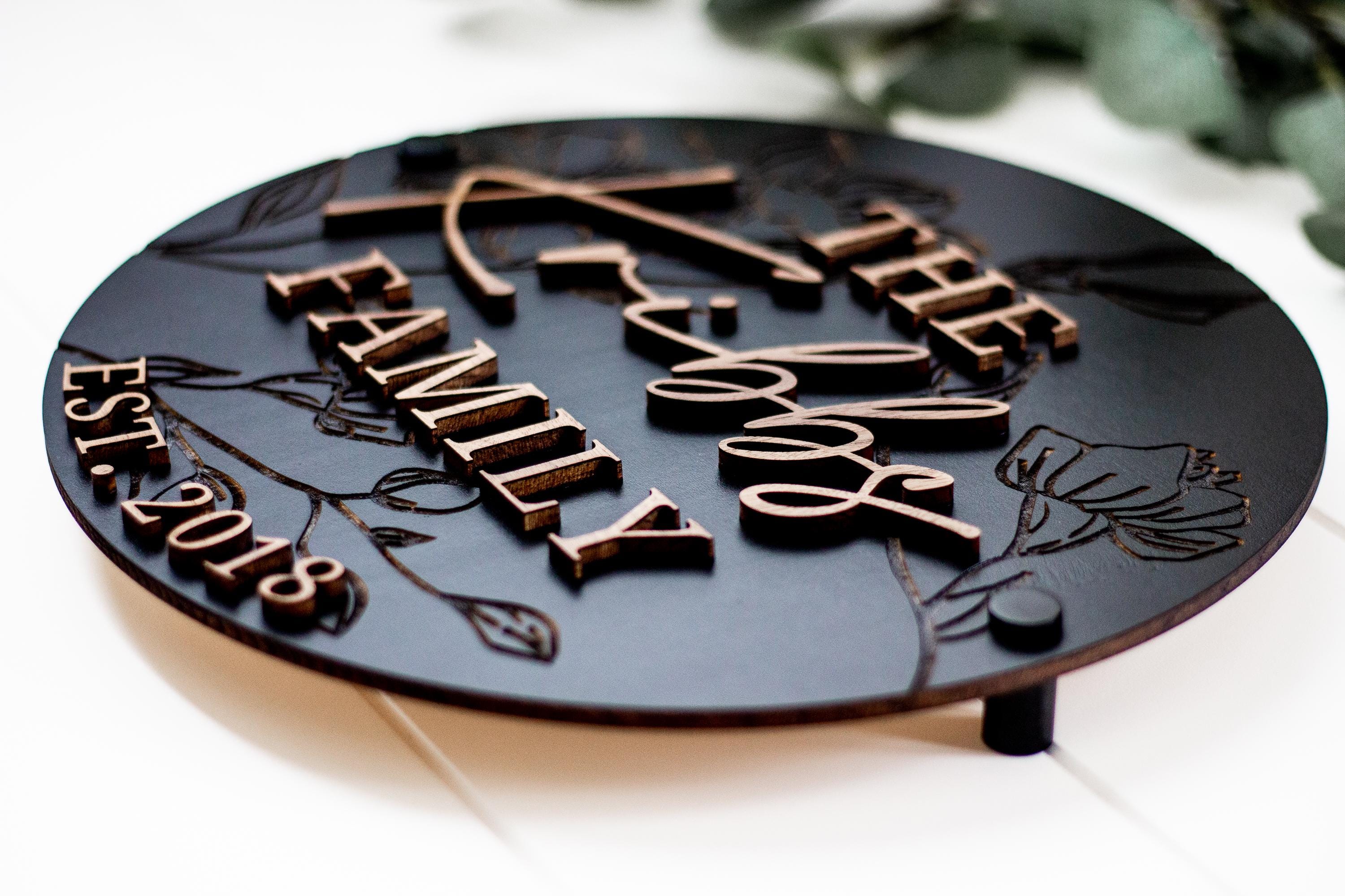Modern Floral Textured Family Name Sign Wedding Gift for Couple New ...