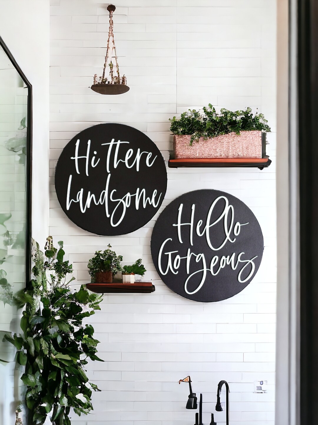 Hello Gorgeous Hi There Handsome Boho Bathroom Wall Decor Master ...