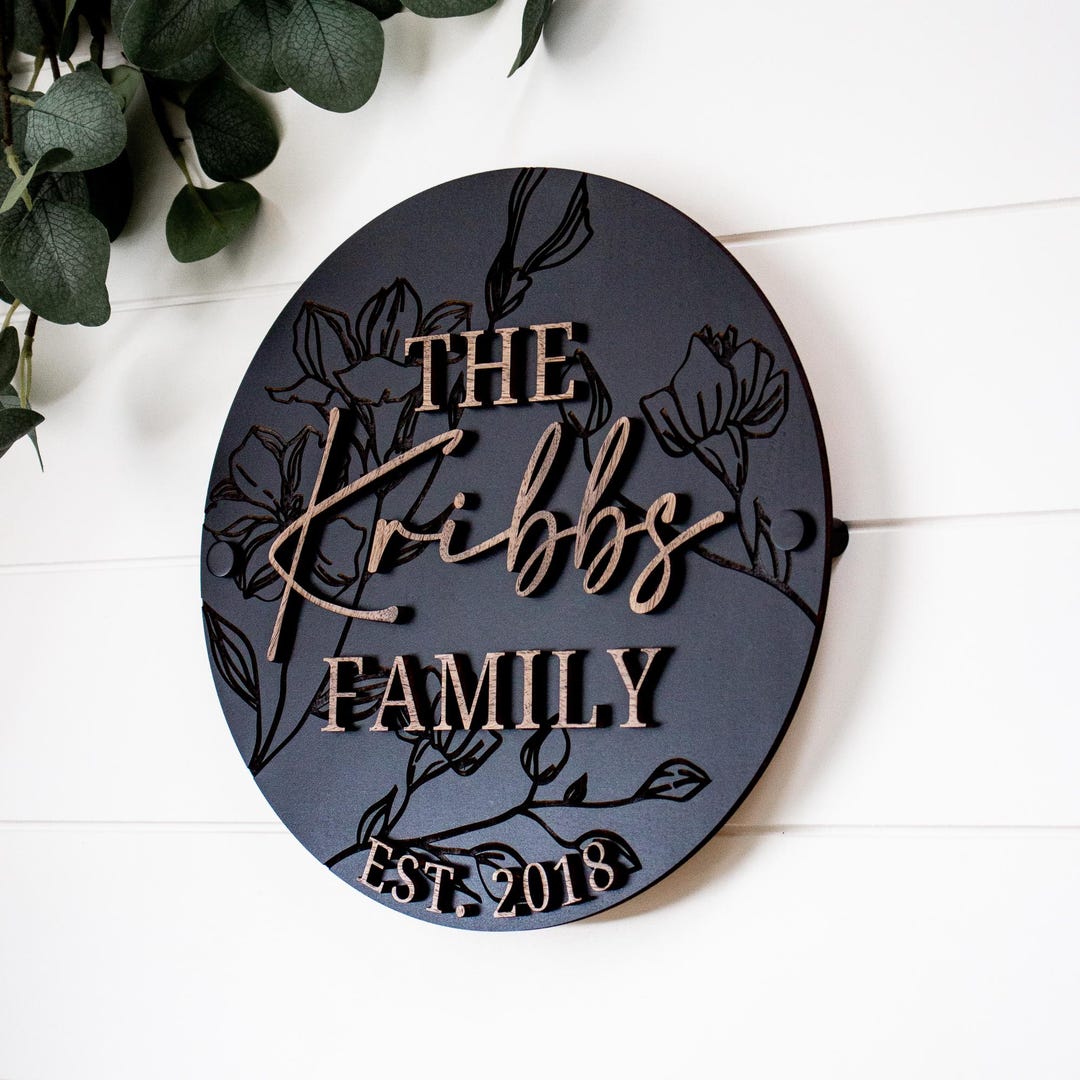 Modern Floral Textured Family Name Sign Wedding Gift for Couple New ...