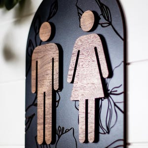 Modern Arch Floral Engraved Restroom Sign Luxury Spa Decor Modern ...