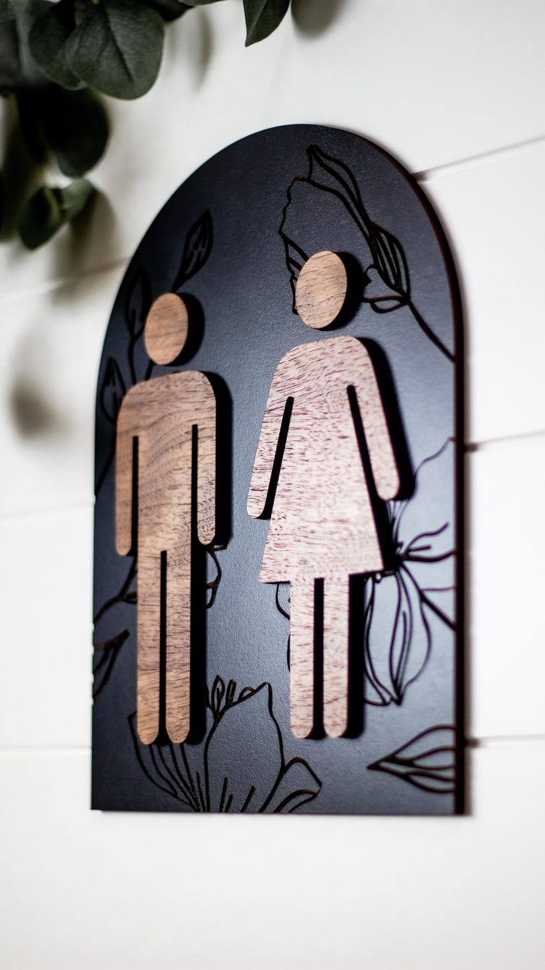 Modern Arch Floral Engraved Restroom Sign Luxury Spa Decor Modern ...