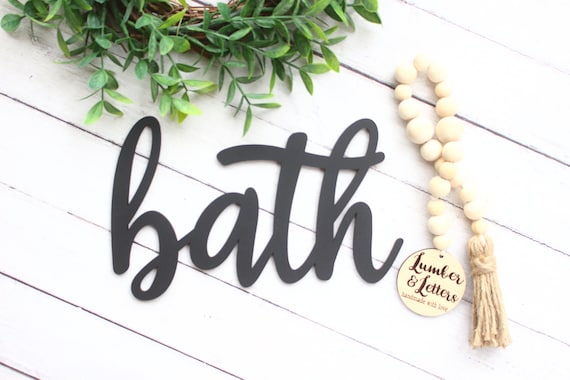 Bath Word 3D Modern Black Words for Wall Bath Door Sign | Etsy