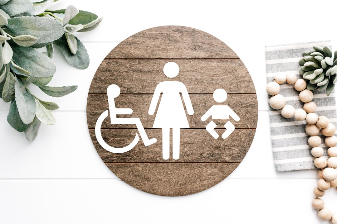 3D Individual Female Handicap Changing Room Restroom Sign Shiplap Sign ...