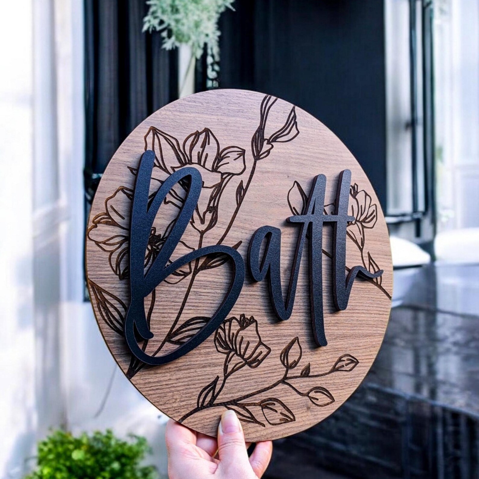 Engraved Floral Bath Sign - Etsy
