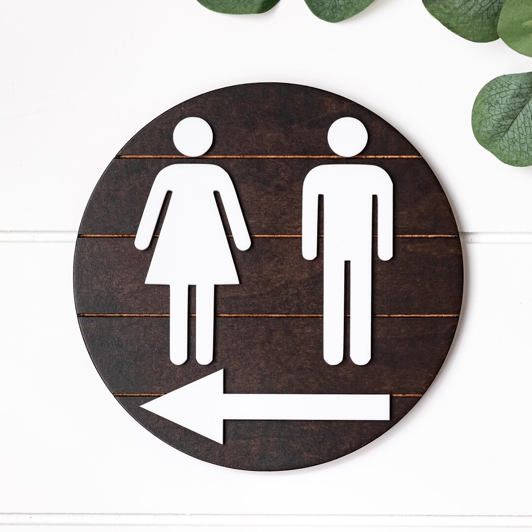 3D Restroom Sign Shiplap Sign Directional Restroom Sign With Arrow ...