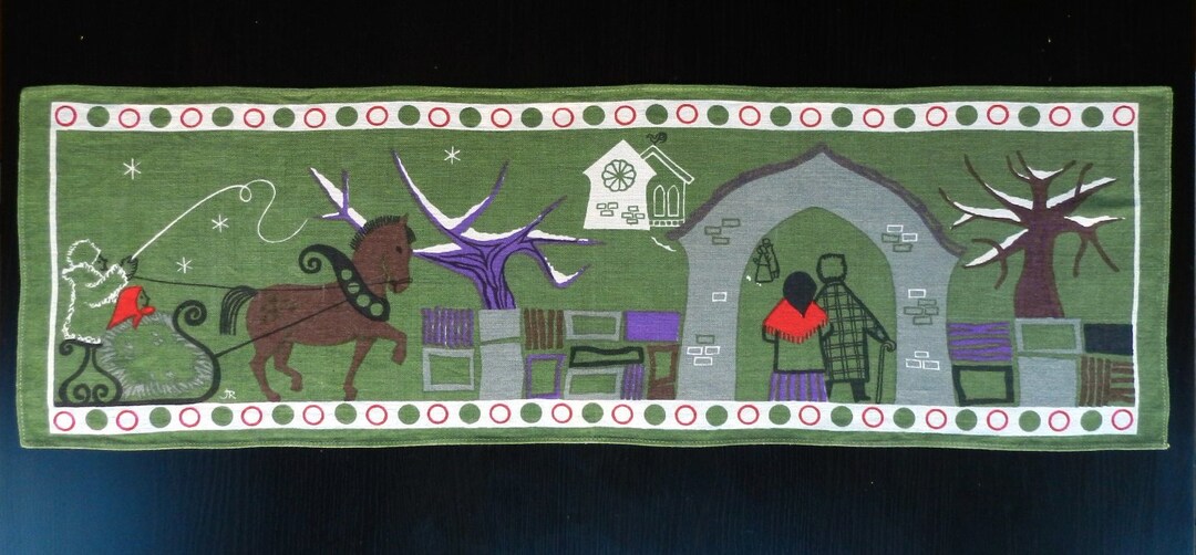 Vintage Swedish Jerry Roupe Printed Linen Wall Hanging Table Runner ...