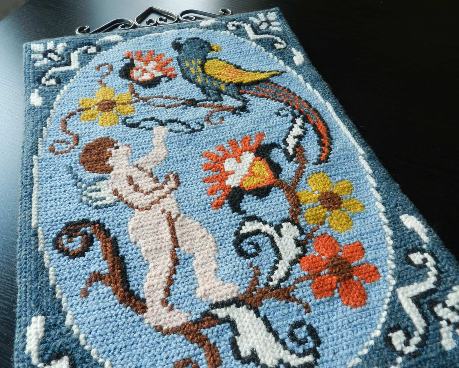 Handmade embroidered wool wall hanging Cupid angel bird | Etsy