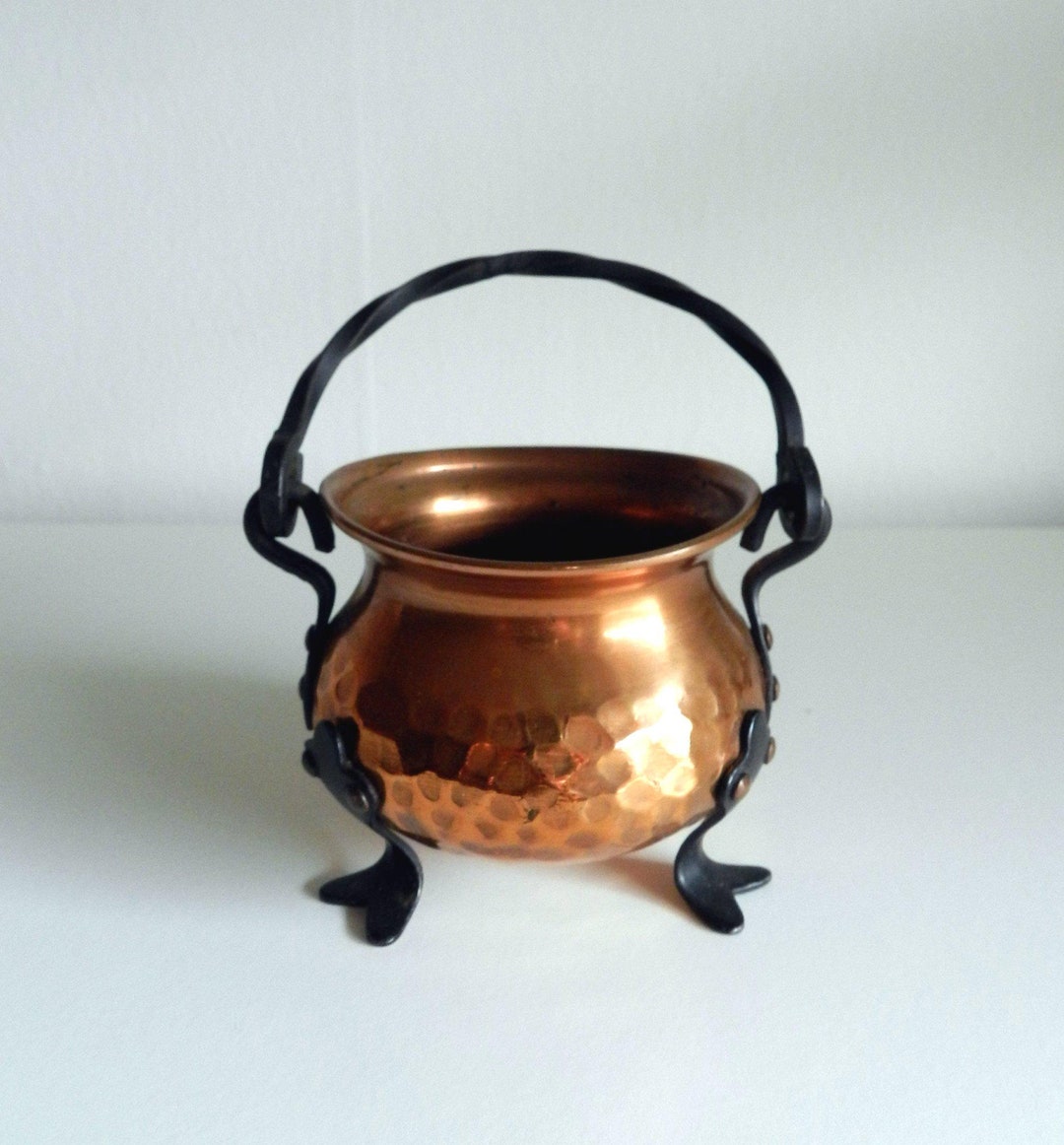 Small Copper Cauldron / Miniature Metal Witches Kettle With Black Iron ...