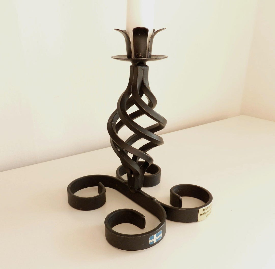 Vintage Wrought Iron Candle Holder Made in Sweden / Classic Black Metal ...