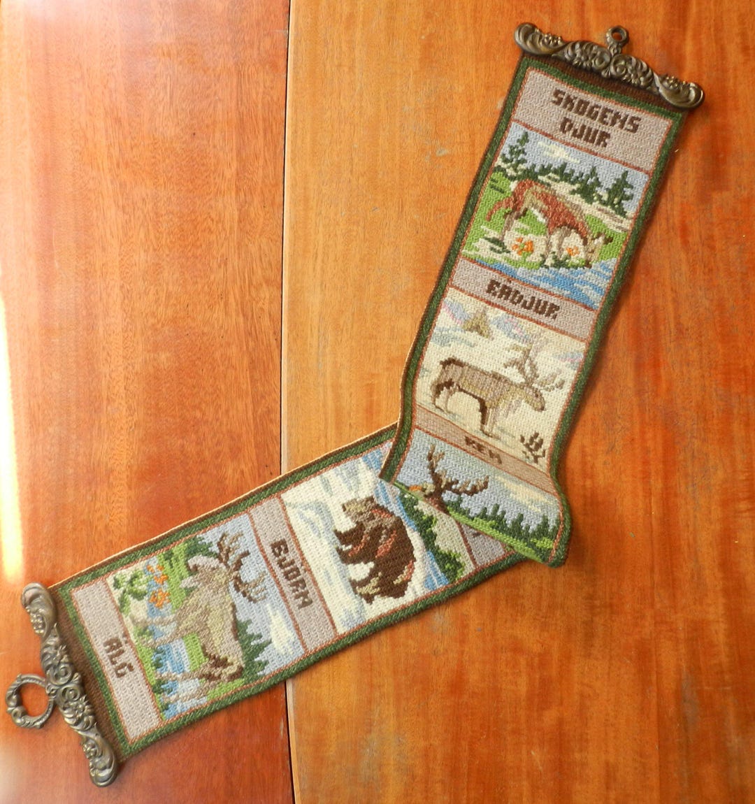 Embroidered Bell Pull Swedish Forest Animals / Vintage Wool Embroidery ...