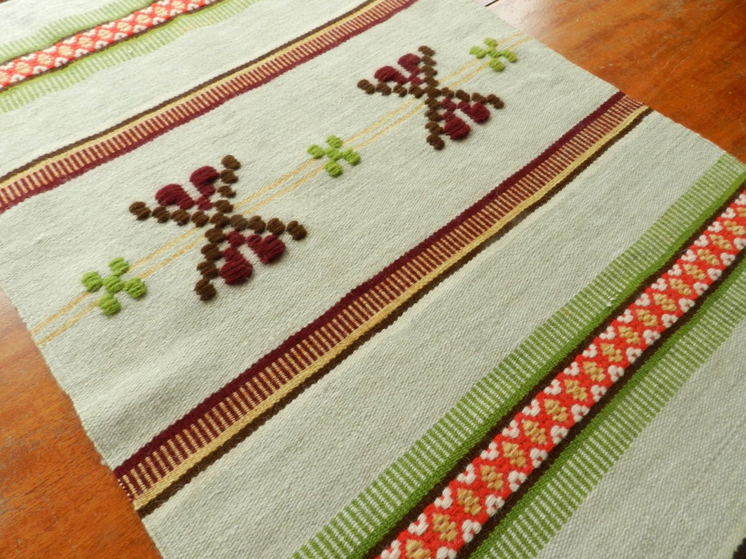 Vintage Woven Embroidered Wool Table Runner / Handmade Swedish ...